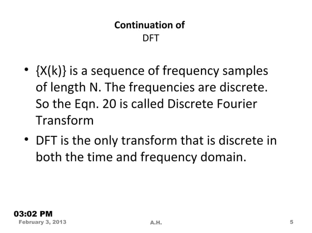 Dsp Lecture Vol 2 Dft And Fft Ppt