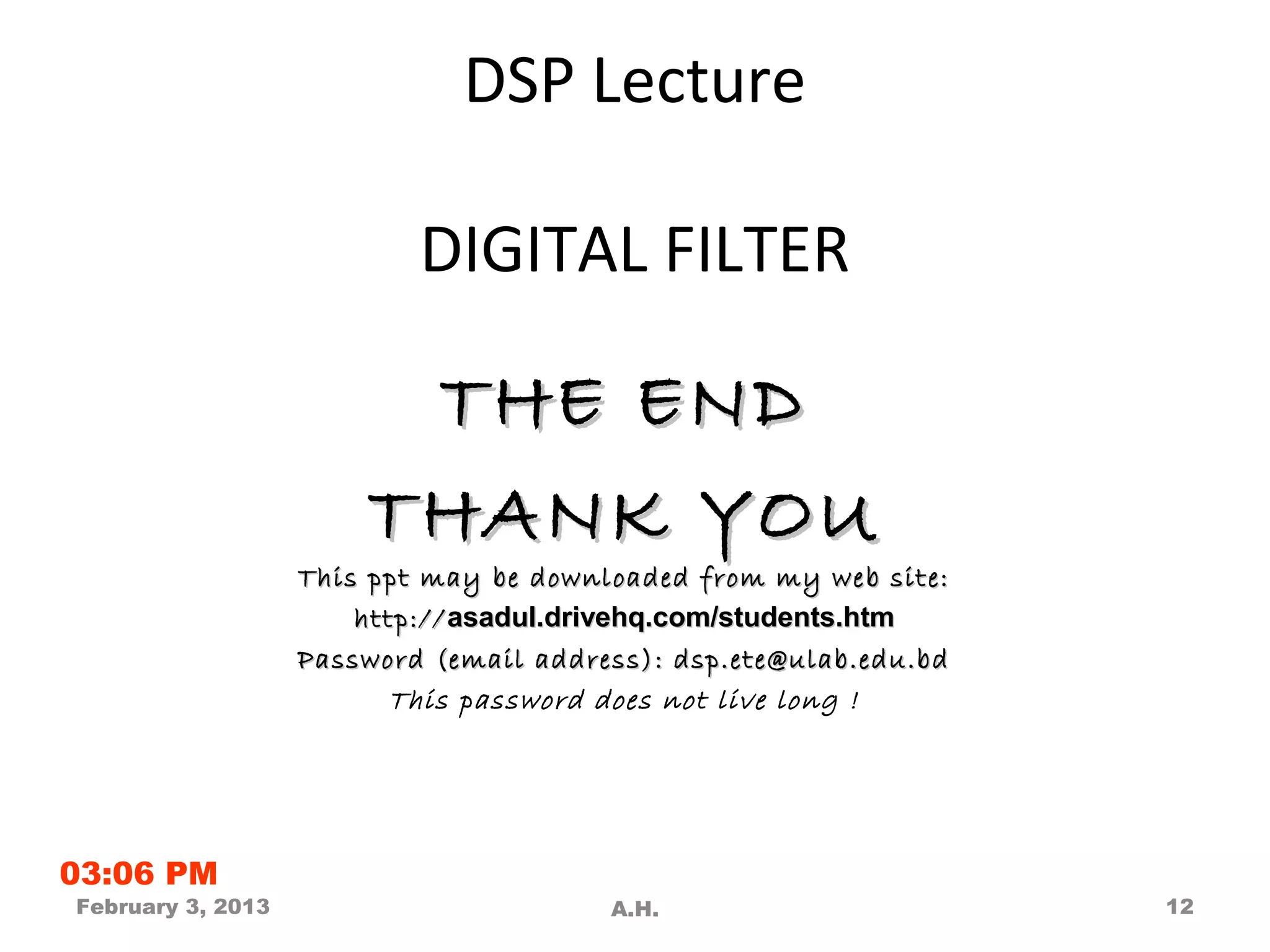 Dsp lecture vol 4 digital filters | PPT | Digital Audio | Computer Software and Applications