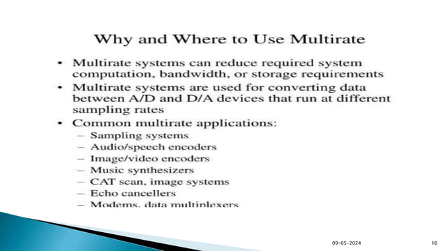 Dsp Module 5 Multirate Signal Processing And Its Applications Ppt