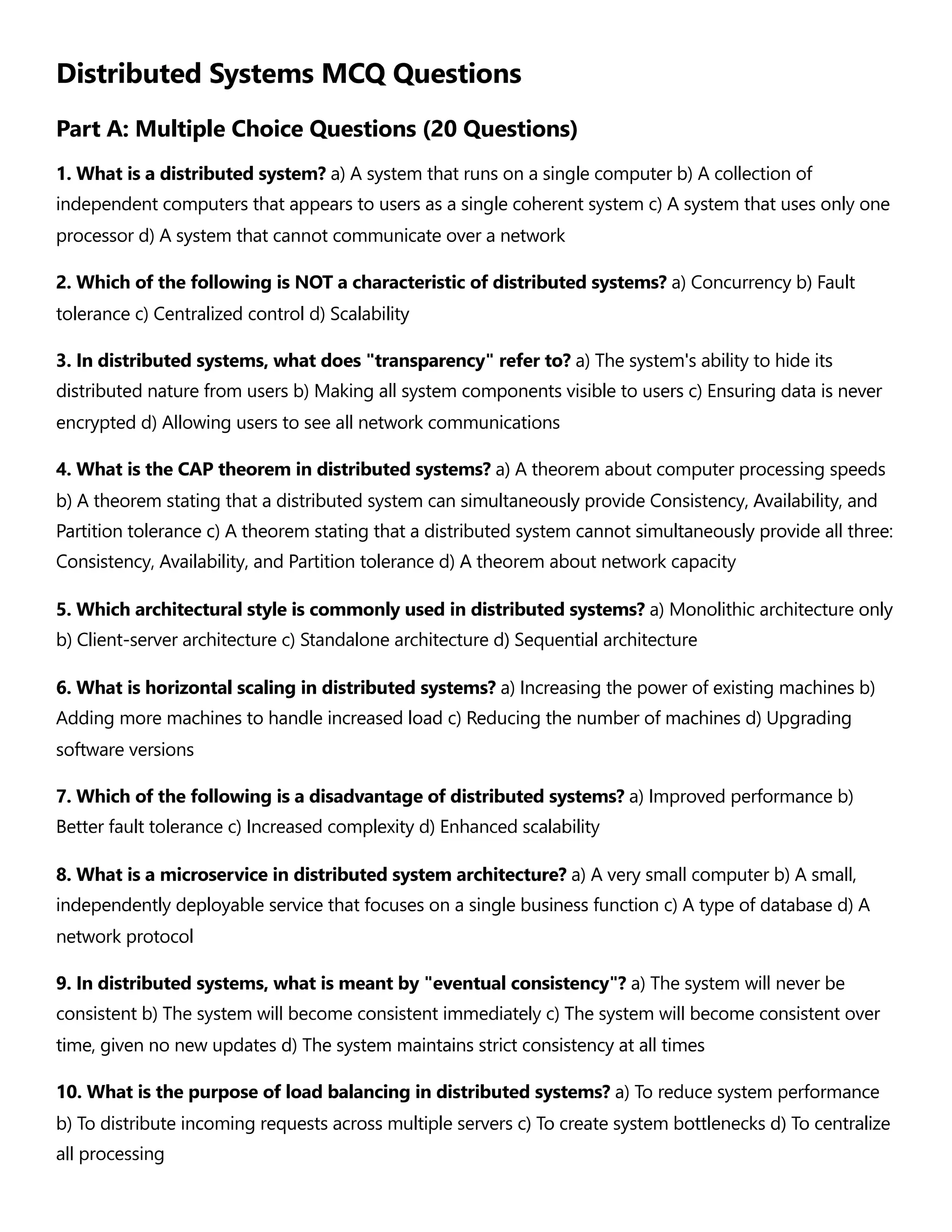 Distributed Systems Multiple Choice Questions | Practice for Exams ...