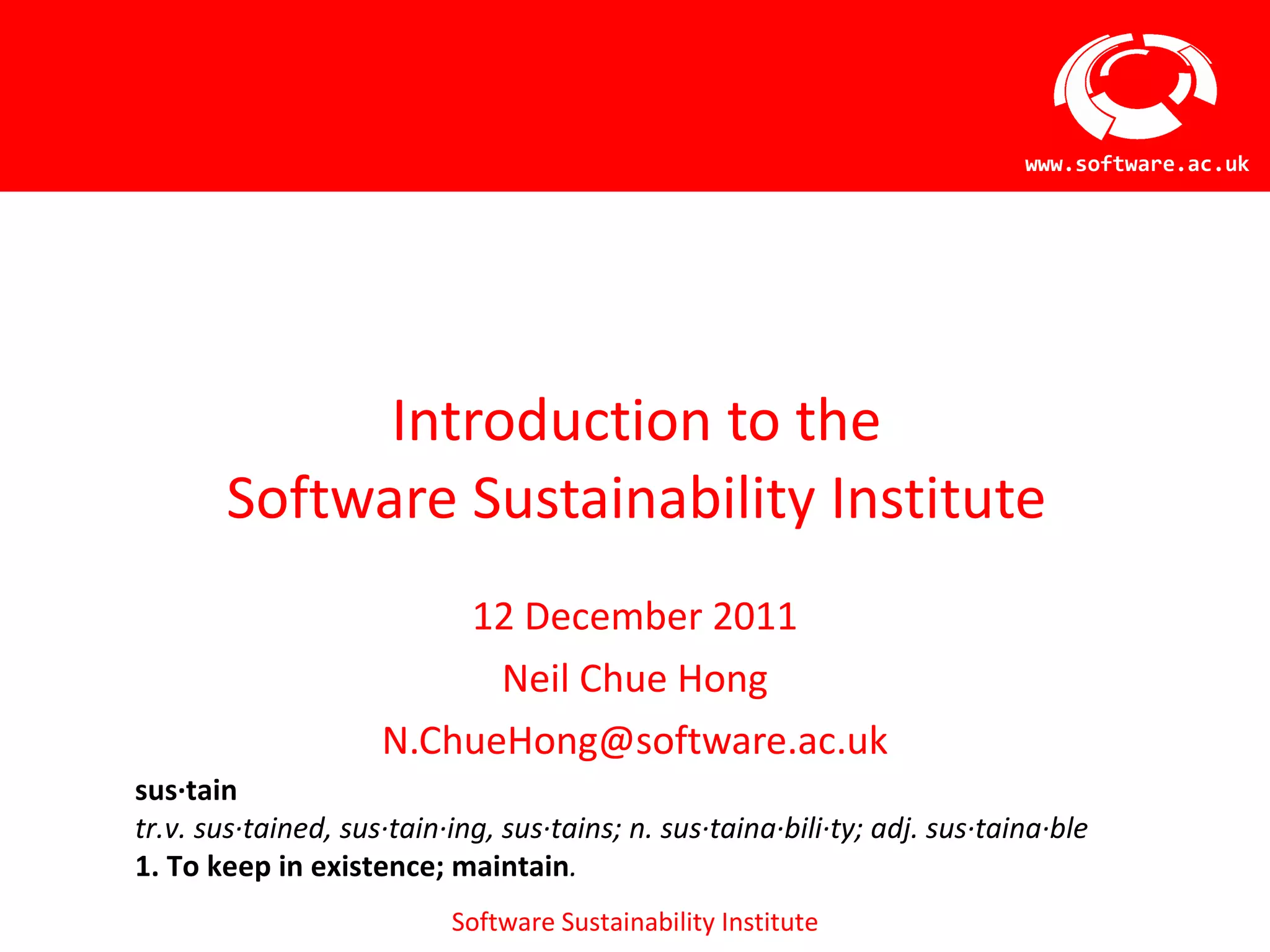 Sustainability Training Workshop - Intro to the SSI | PPT