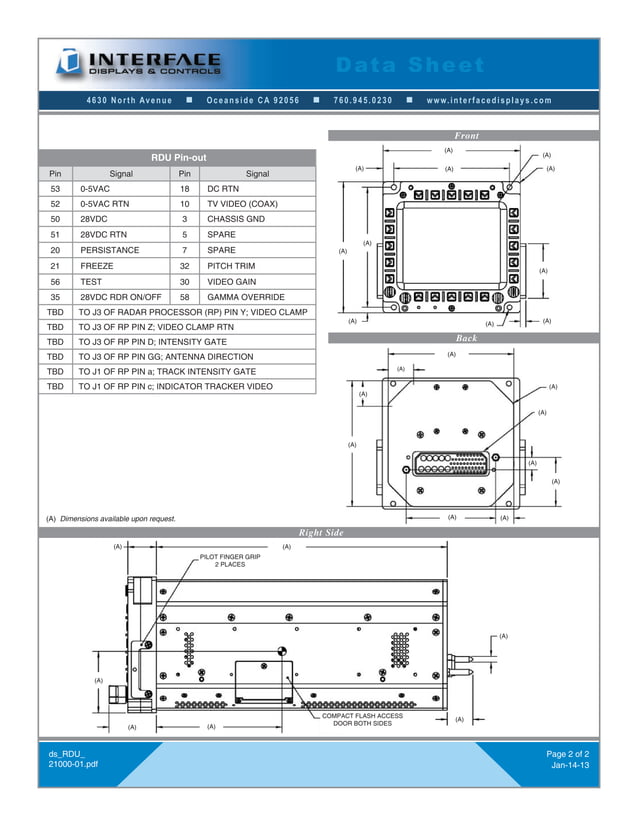Radar Display Unit (RDU) Data Sheet (Interface Displays) | PDF