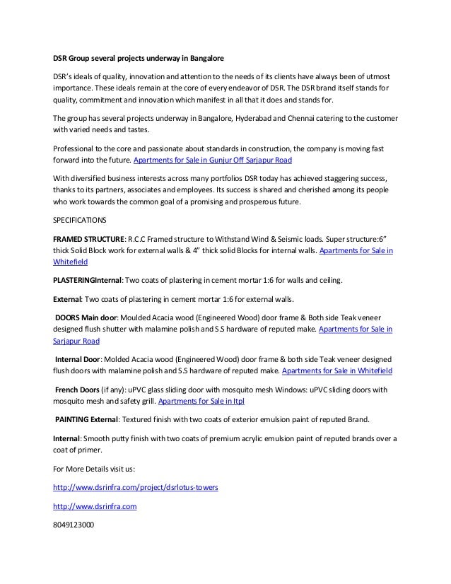 DSR Group several projects underway in Bangalore