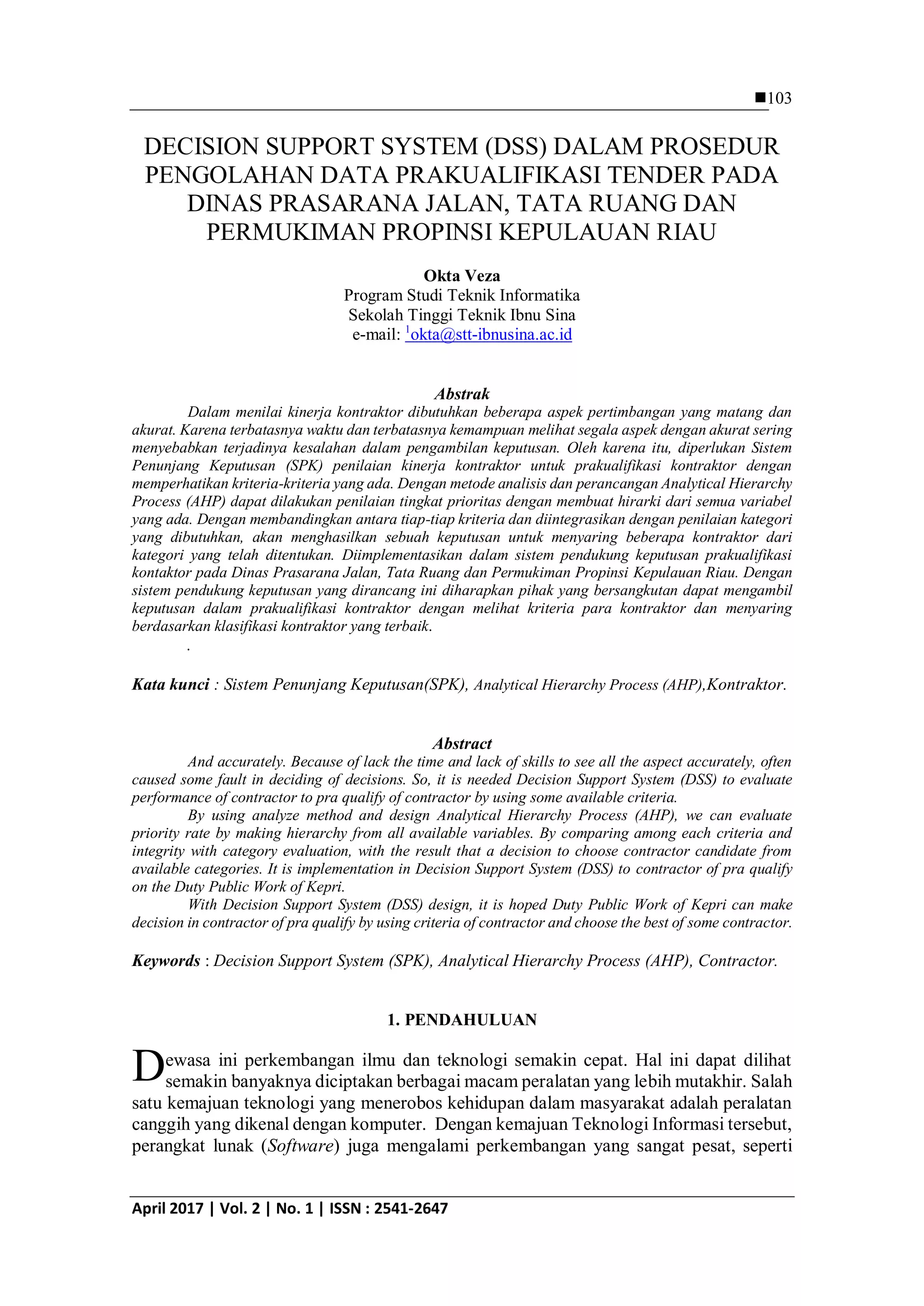 Jurnal Sistem Penunjang Keputusan | PDF
