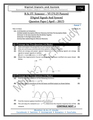 Digital Signals and System (April – 2017) [75:25 Pattern | Question ...