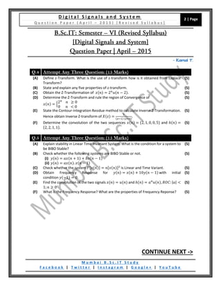 Digital Signals and System (April – 2015) [Revised Syllabus | Question ...