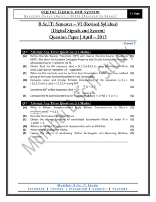 Digital Signals and System (April – 2015) [Revised Syllabus | Question Paper] | PDF | Physics ...