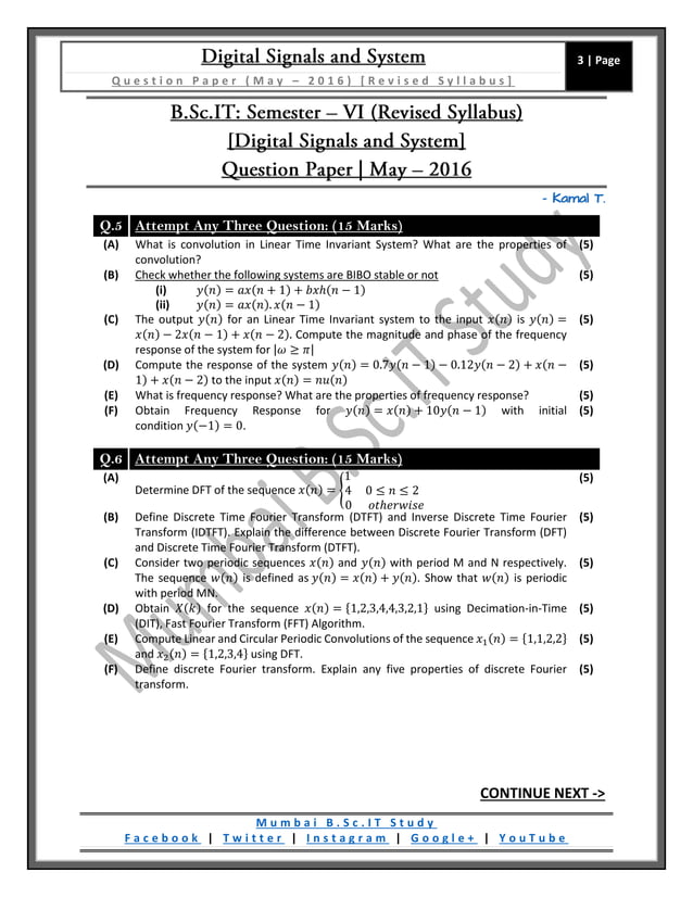 Digital Signals and System (May – 2016) [Revised Syllabus | Question Paper] | PDF | Digital ...