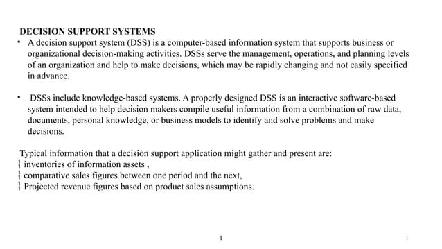 DSS and Expert System.pptx taxonomy classification characteristics components applications | PPTX