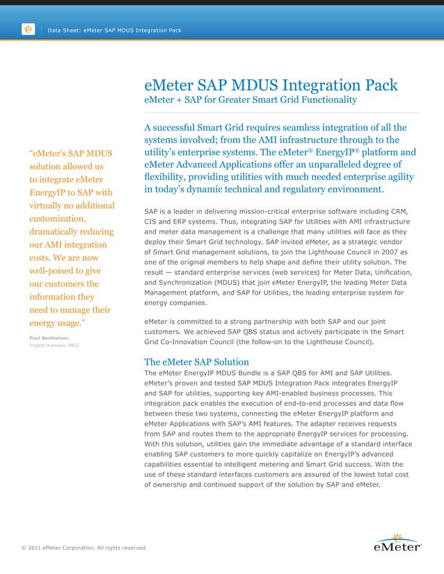 eMeter SAP MDUS Integration Pack Data Sheet | PDF