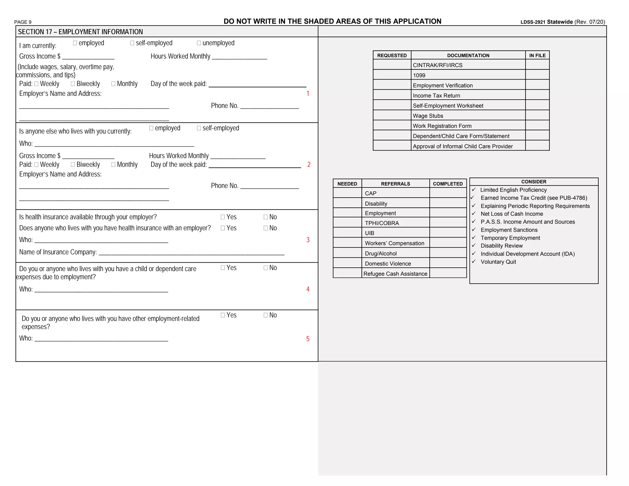 Department of Social Services: Main application/recertification ...