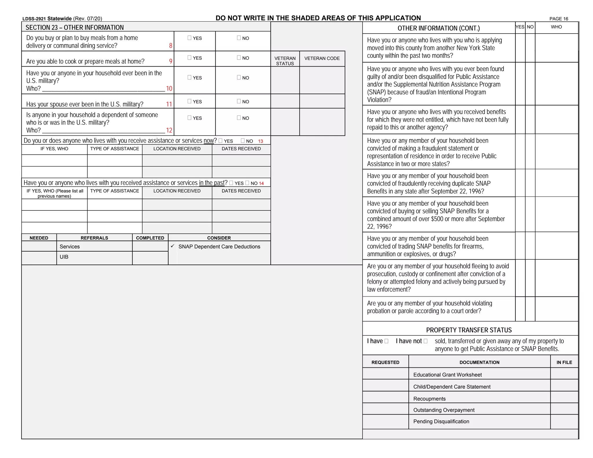 Department of Social Services: Main application/recertification ...