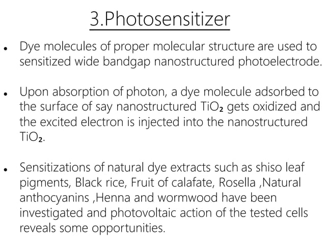 Dssc (Dye sensitized solar cell) | PPTX | Science