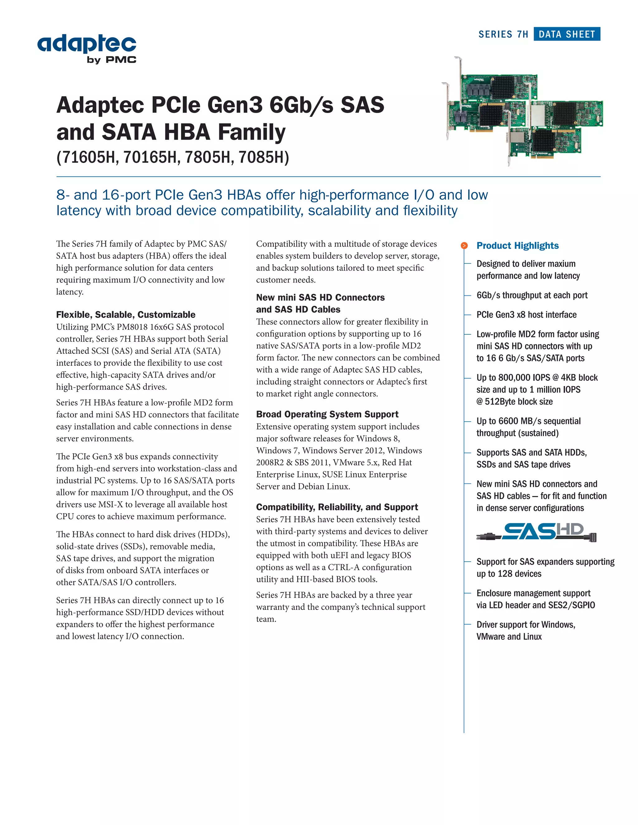 Series 7H Host Bus Adapters Datasheet | PDF