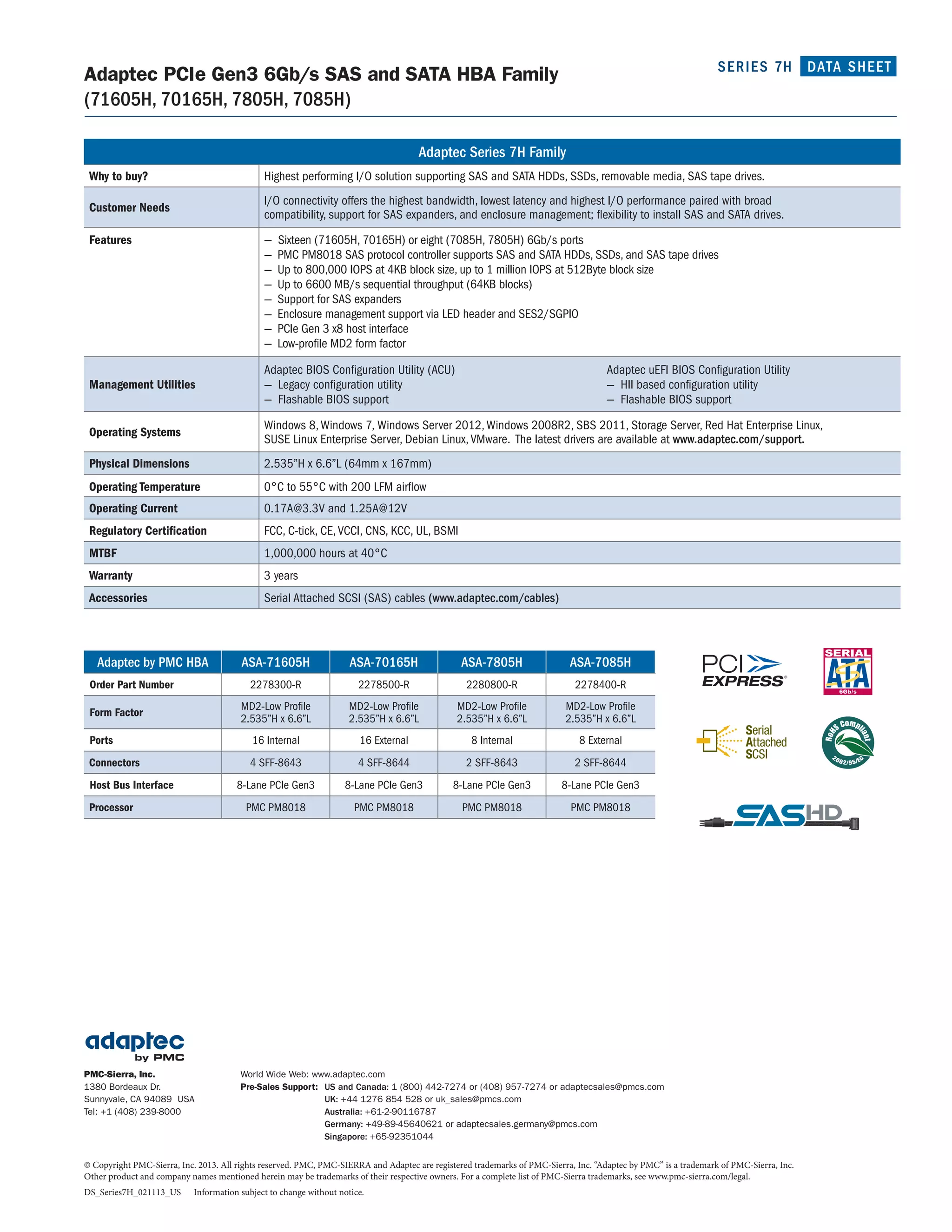 Series 7H Host Bus Adapters Datasheet | PDF