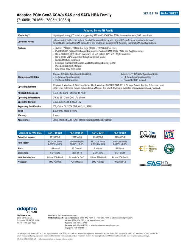 Series 7H Host Bus Adapters Datasheet | PDF