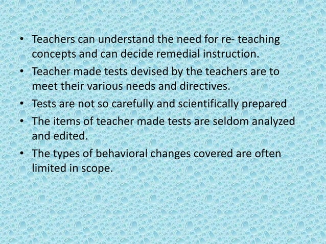 teacher made test Vs standardized test | PPTX