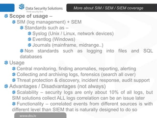 SIEM vs Log Management - Data Security Solutions 2011 | PPT