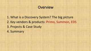 Discovery Systems Used in Academic Libraries Projects & Case Study | PPTX