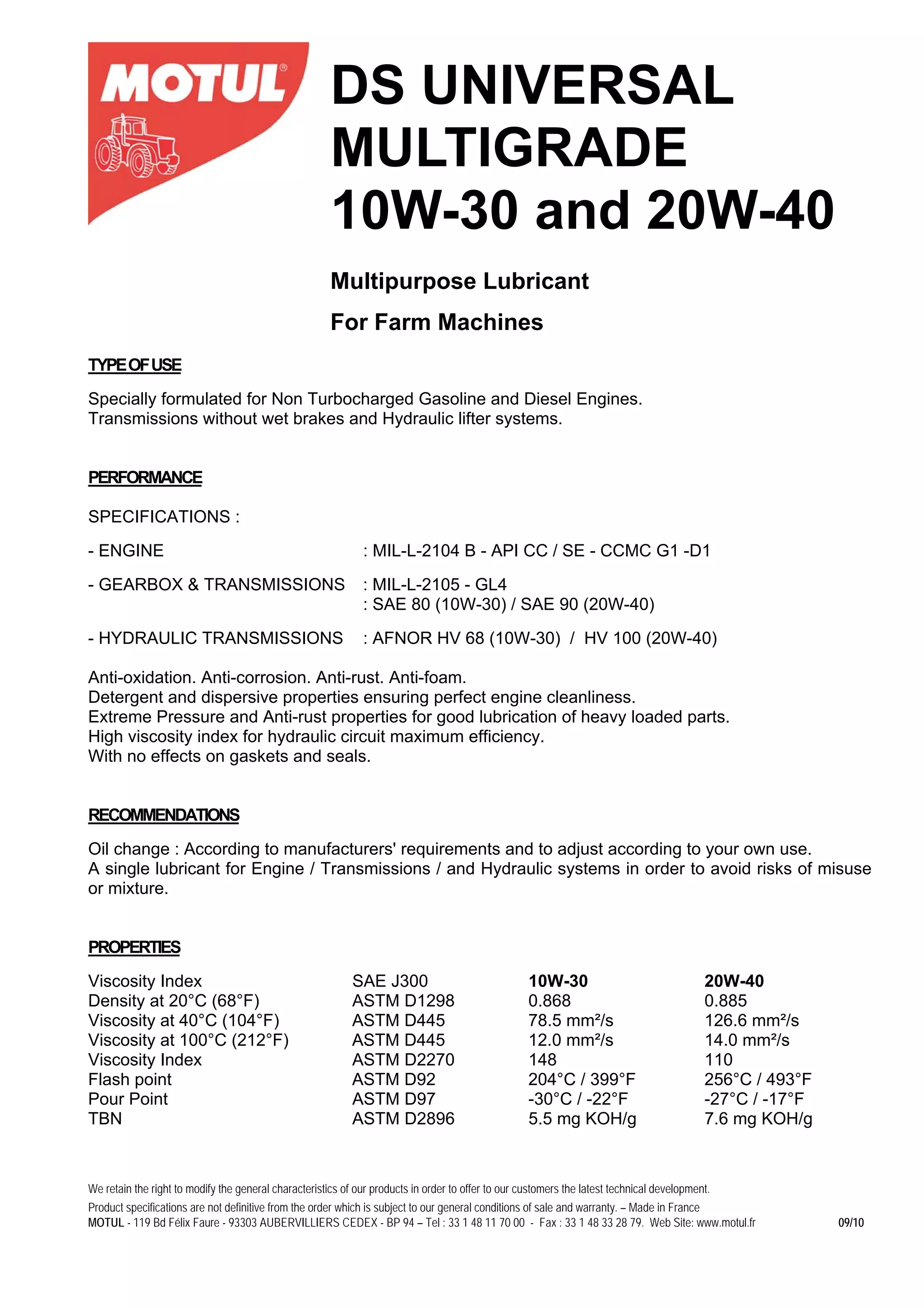 Motul DS Universal 10w30 / 20w40 - Fornid | PDF
