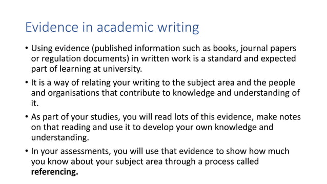 DSWBL Week 1: Using evidence in writing | PPT