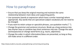 Week 4: Summarising and paraphrasing | PPT