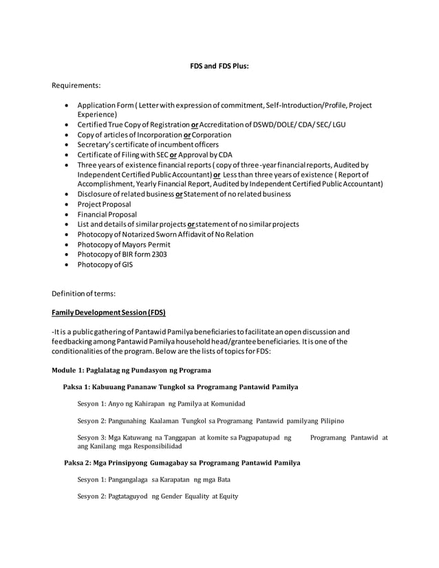Dswd cso fds and fds plus requirements (1) | DOCX