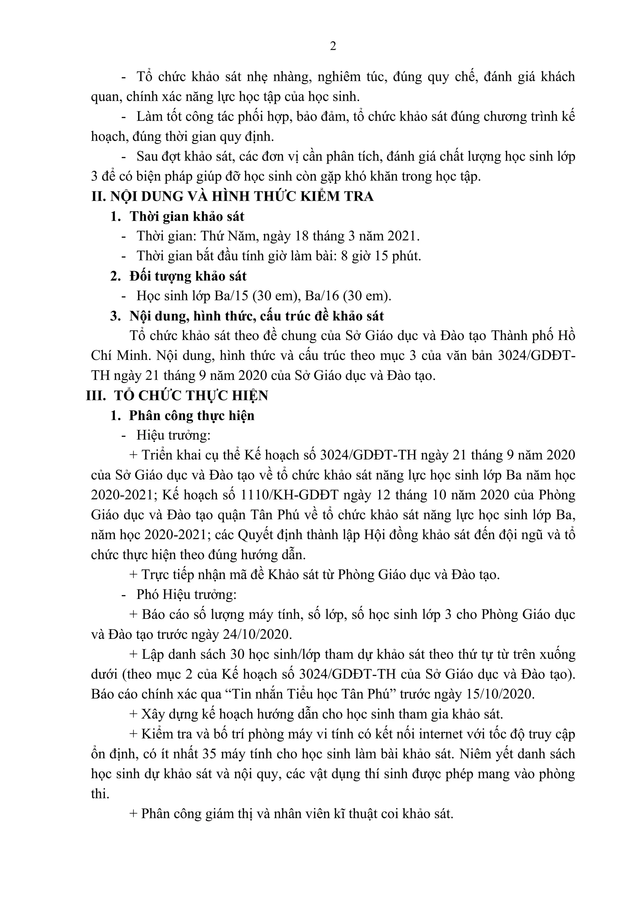 KH khao sat lop 3-2021-HVCh | PDF