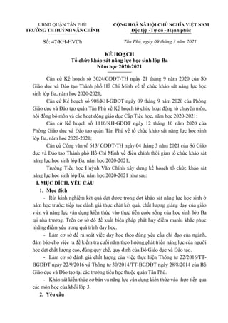 KH khao sat lop 3-2021-HVCh | PDF