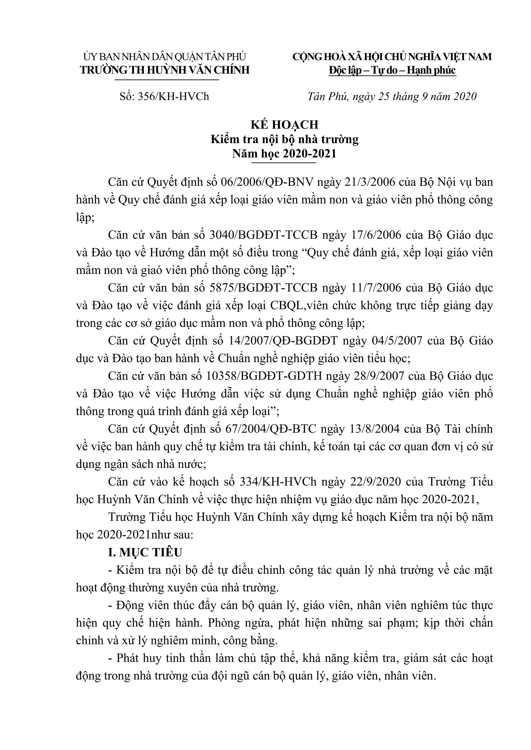 KH kiem tra noi bo-20-21 | PDF