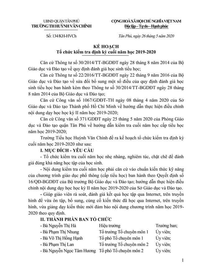 KH kiem tra cuoi nam hoc 19-20 | PDF