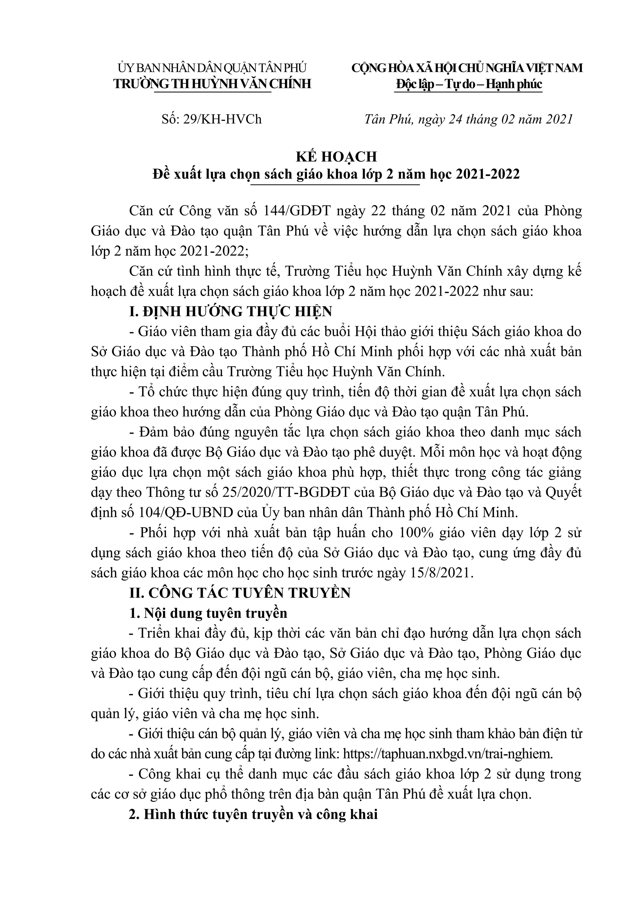 KH de xuat lua chon SGK Lop 2-NH 21-22 | PDF