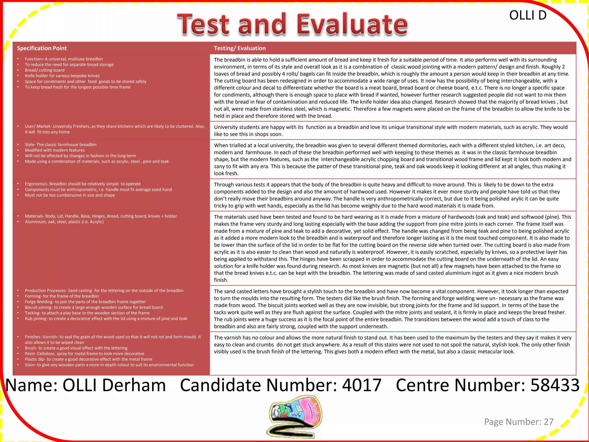 GCSE Design and Technology Project, Resistant Materials- Breadbin | PPTX