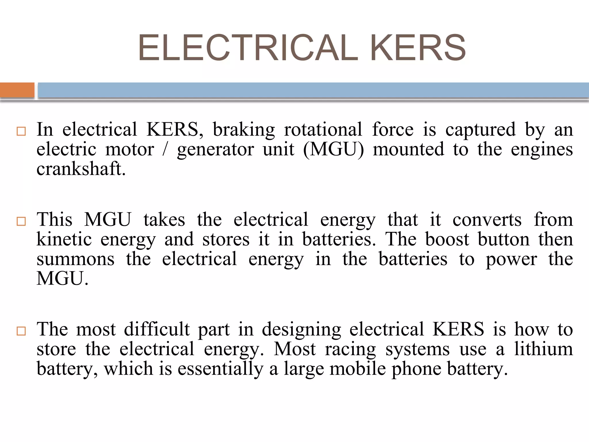 kinetic energy recovery system (all types of KERS ) | PPTX