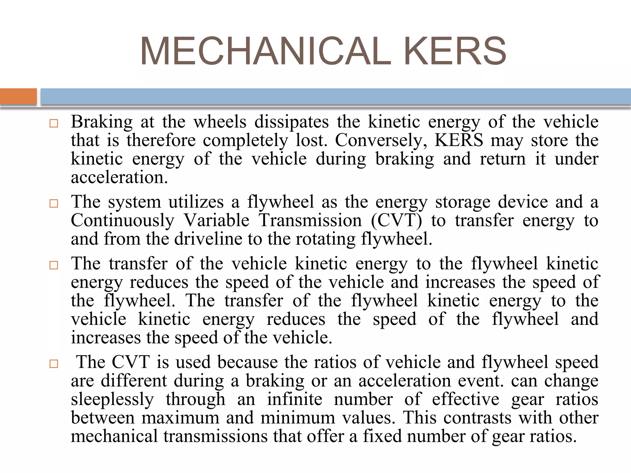 kinetic energy recovery system (all types of KERS ) | PPTX