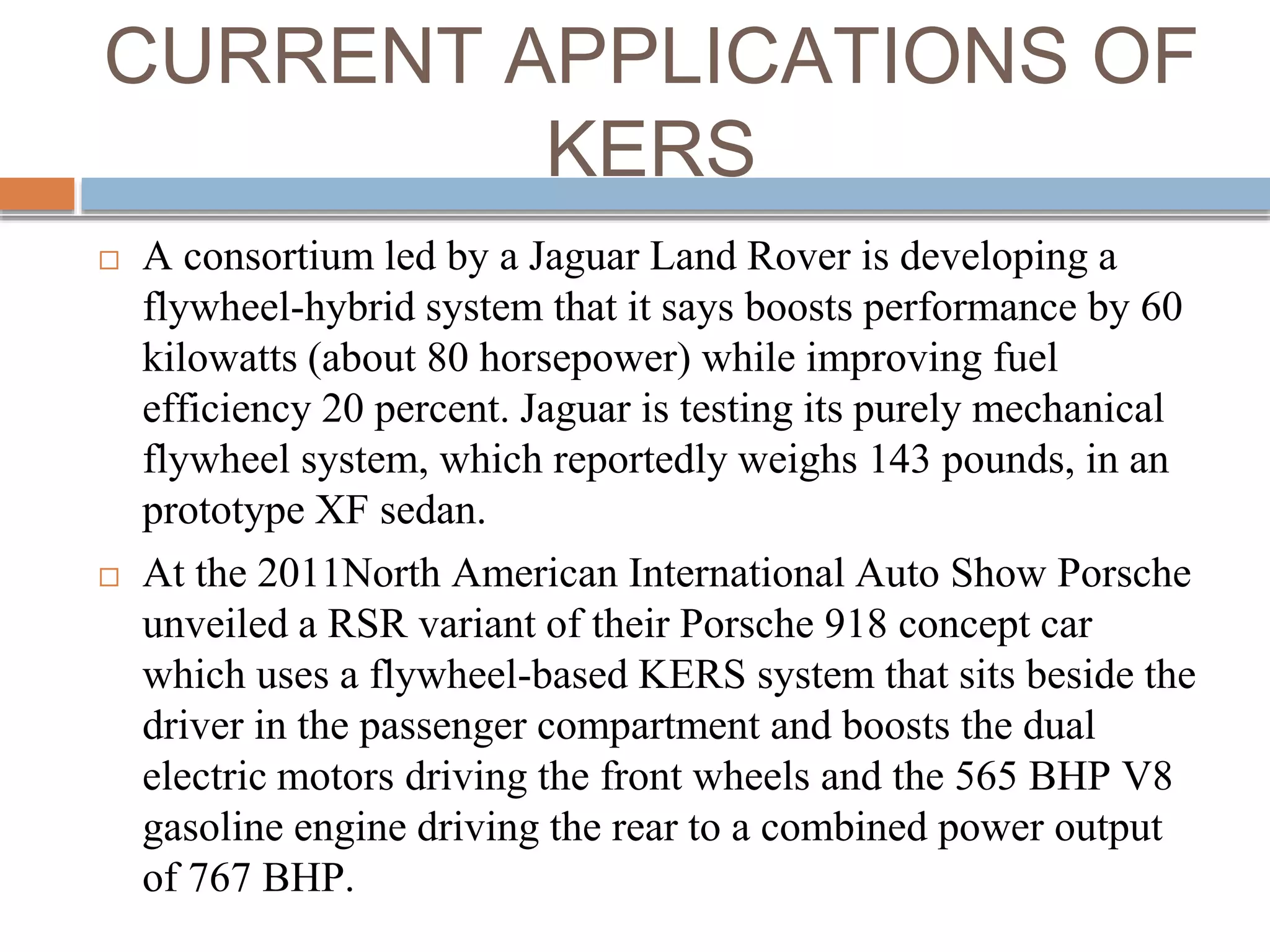 kinetic energy recovery system (all types of KERS ) | PPTX