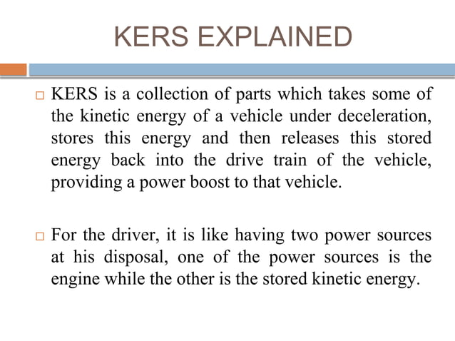 kinetic energy recovery system (all types of KERS ) | PPTX