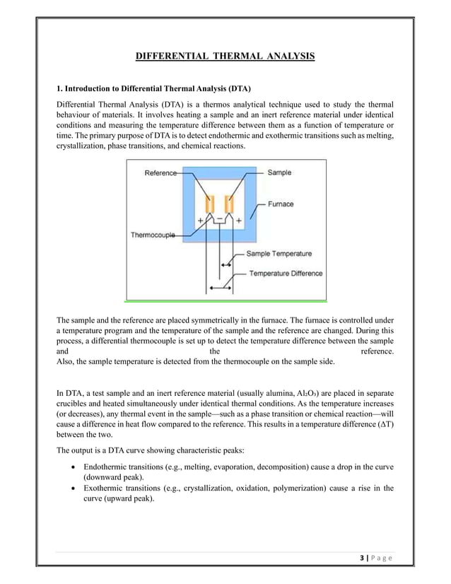 Thermal analysis: DIFFERENTIAL THERMAL ANALYSIS (DTA) | PDF