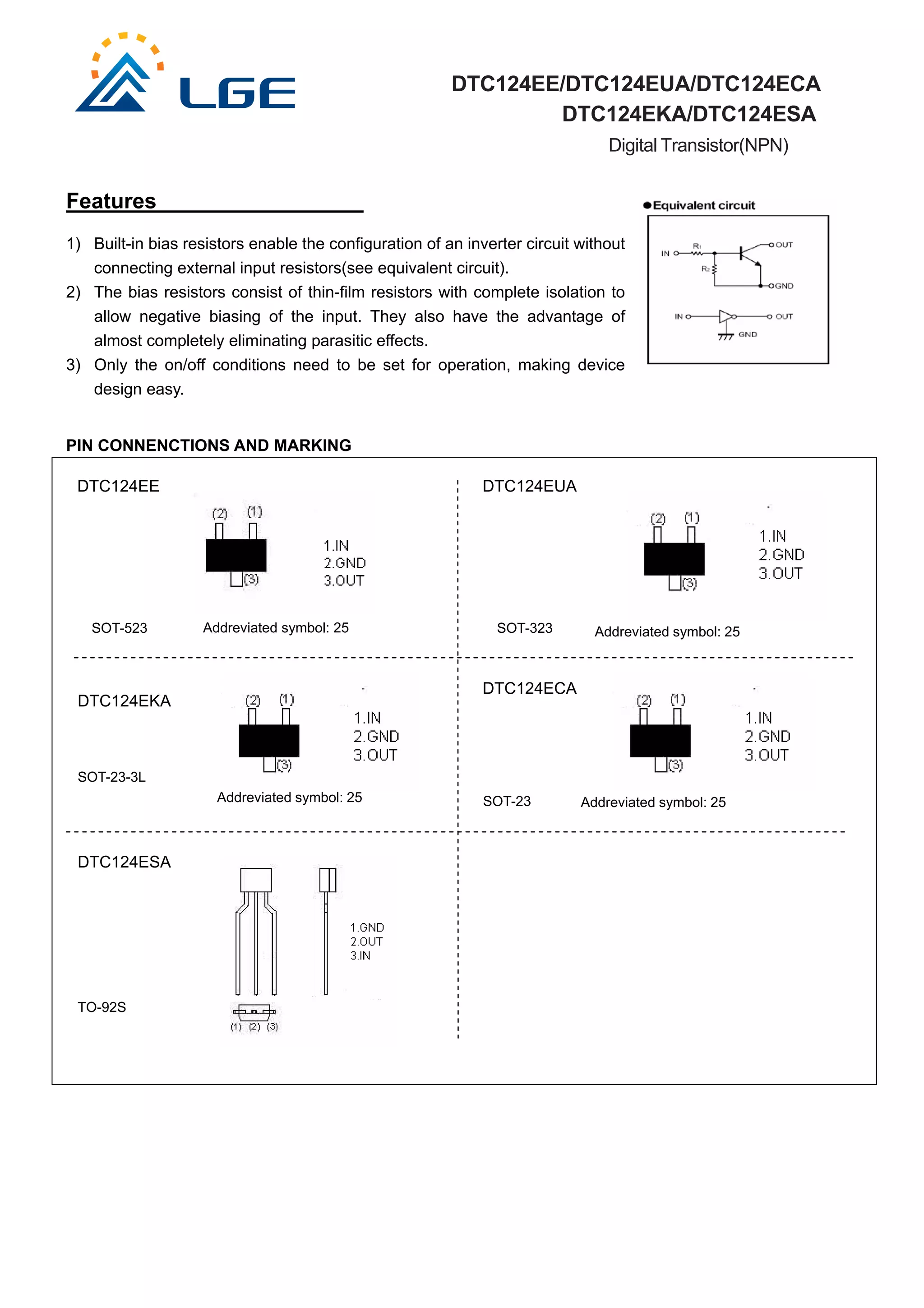 Original Transistor NPN DTC124 DTC124ESA C124 TO 92 New | PDF