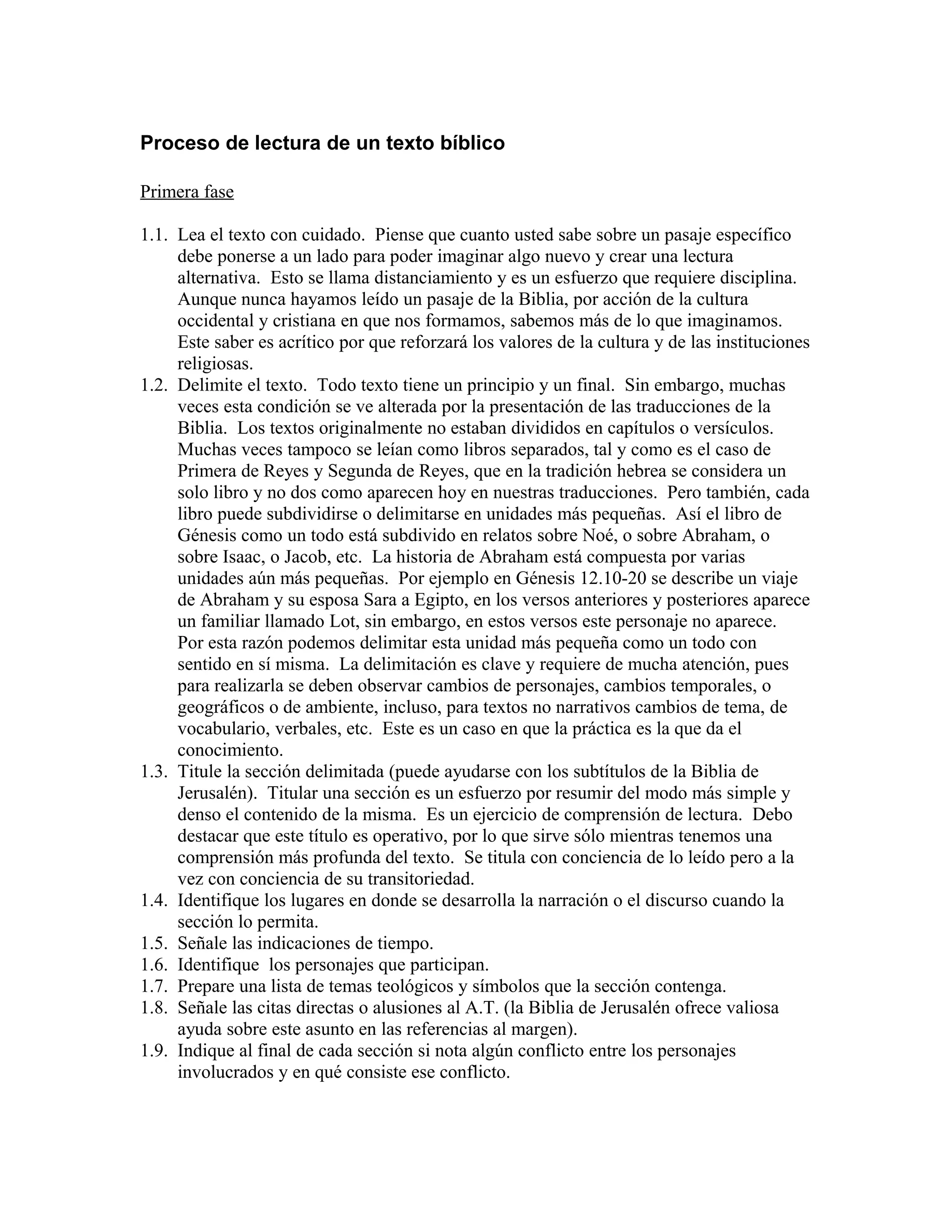 Proceso de lectura de un texto bíblico | DOC
