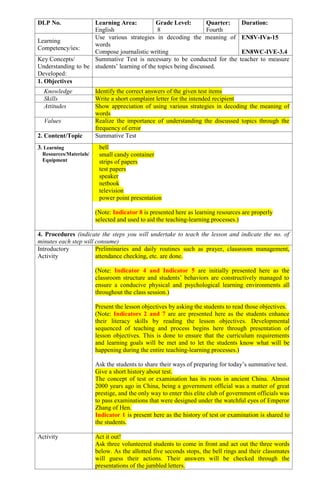 English 4th Quarter DLP Third Summative Test | PDF