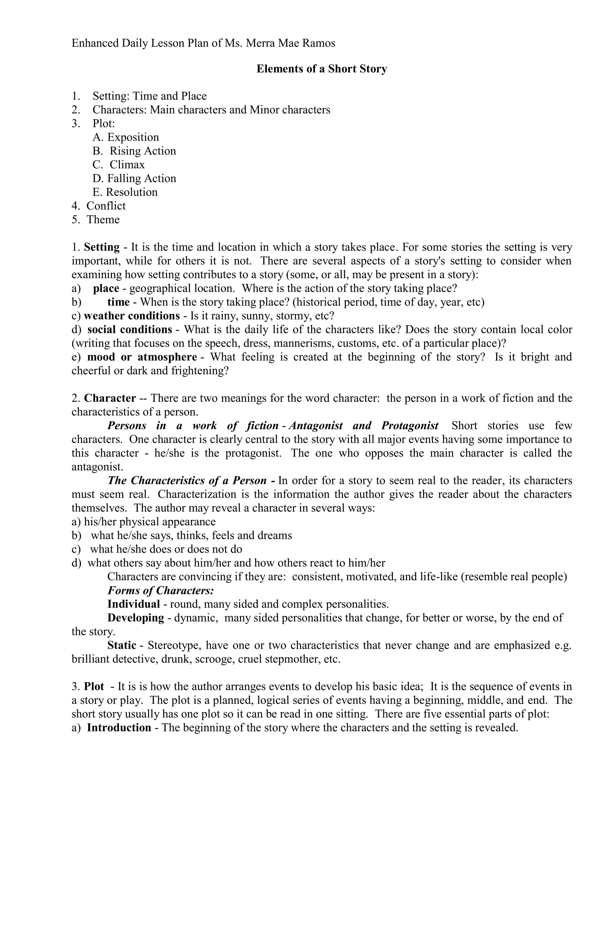 Elements of a Short Story | PDF