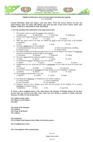 Classroom Observation for the Third Summative Test (4th Quarter) | PDF