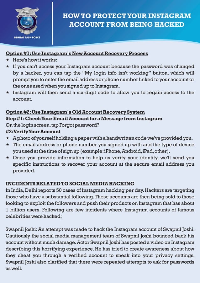 INSTAGRAM – HACKING AND PREVENTION TIPS | PDF | Social Networking ...