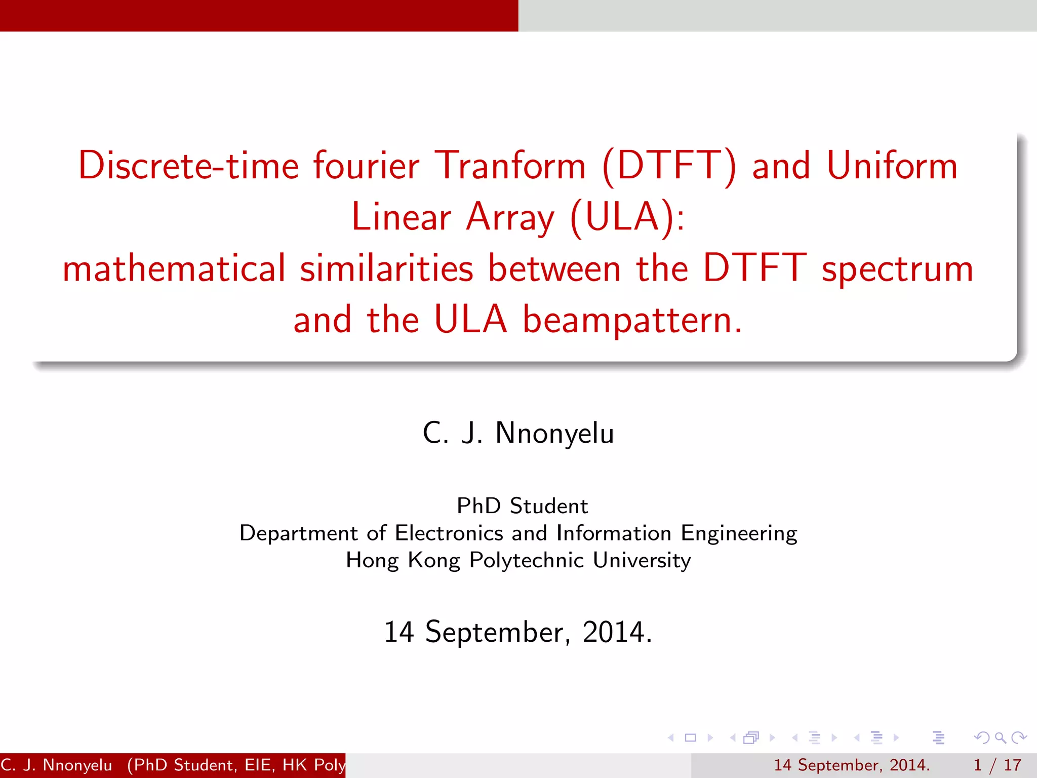 DTFT and ULA: mathematical similarities of DTFT spectrum and ULA ...