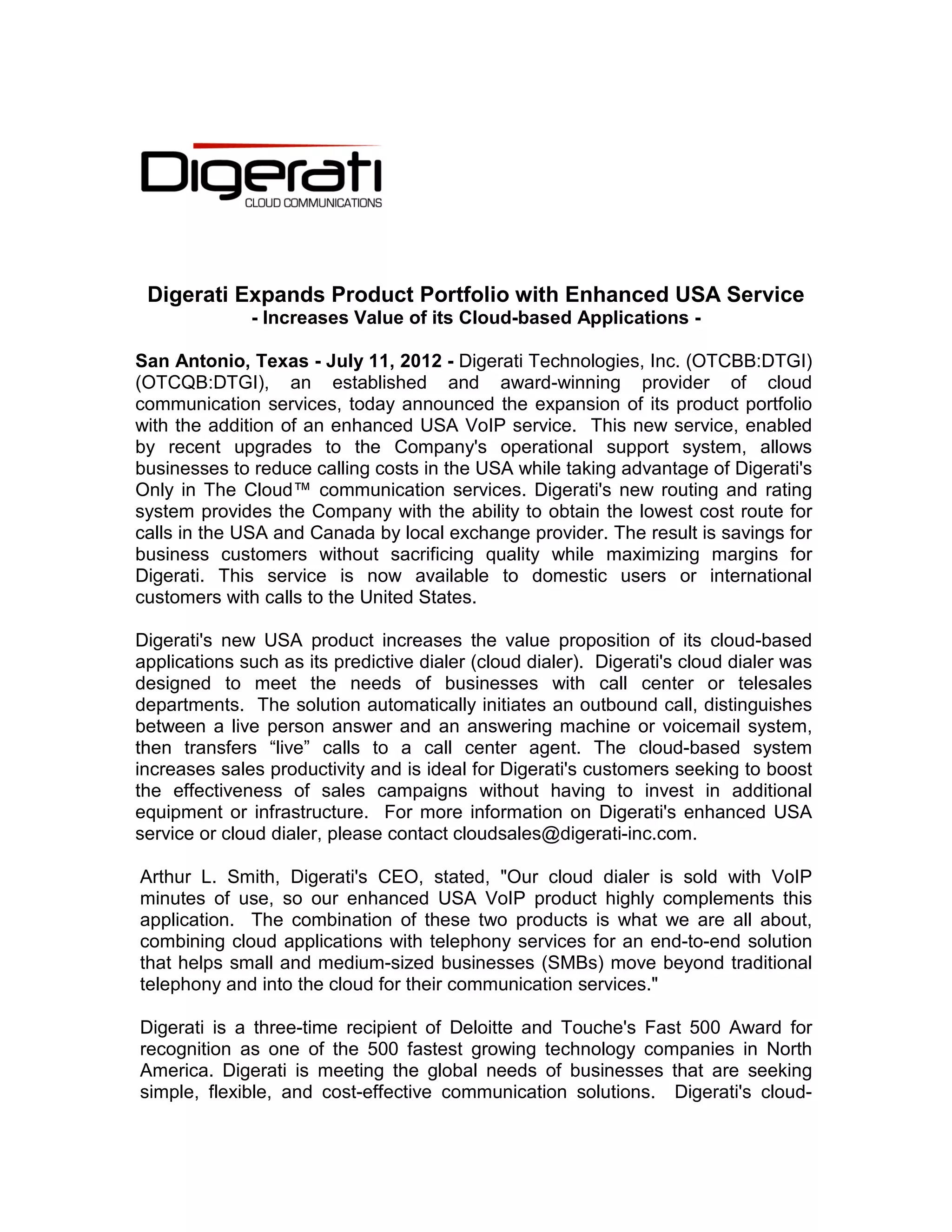 Digerati Expands Product Portfolio with Enhanced USA Service | PDF