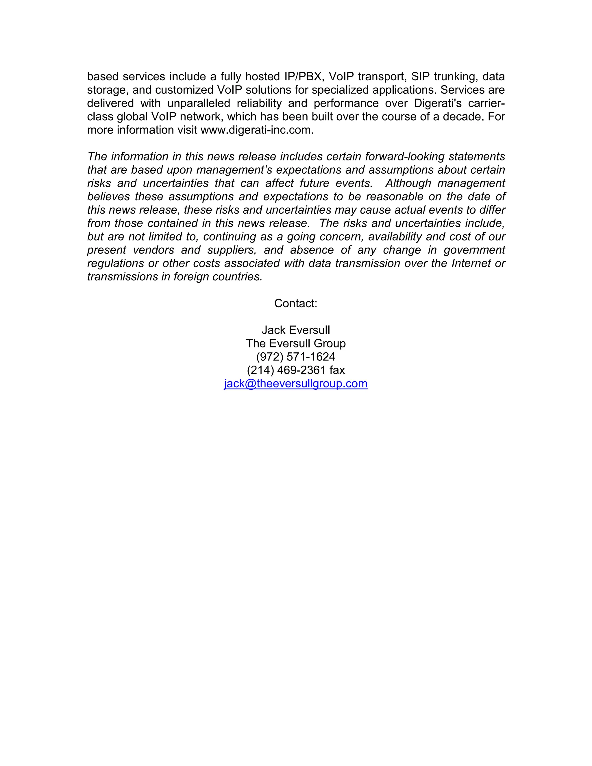 Digerati Expands Product Portfolio with Enhanced USA Service | PDF