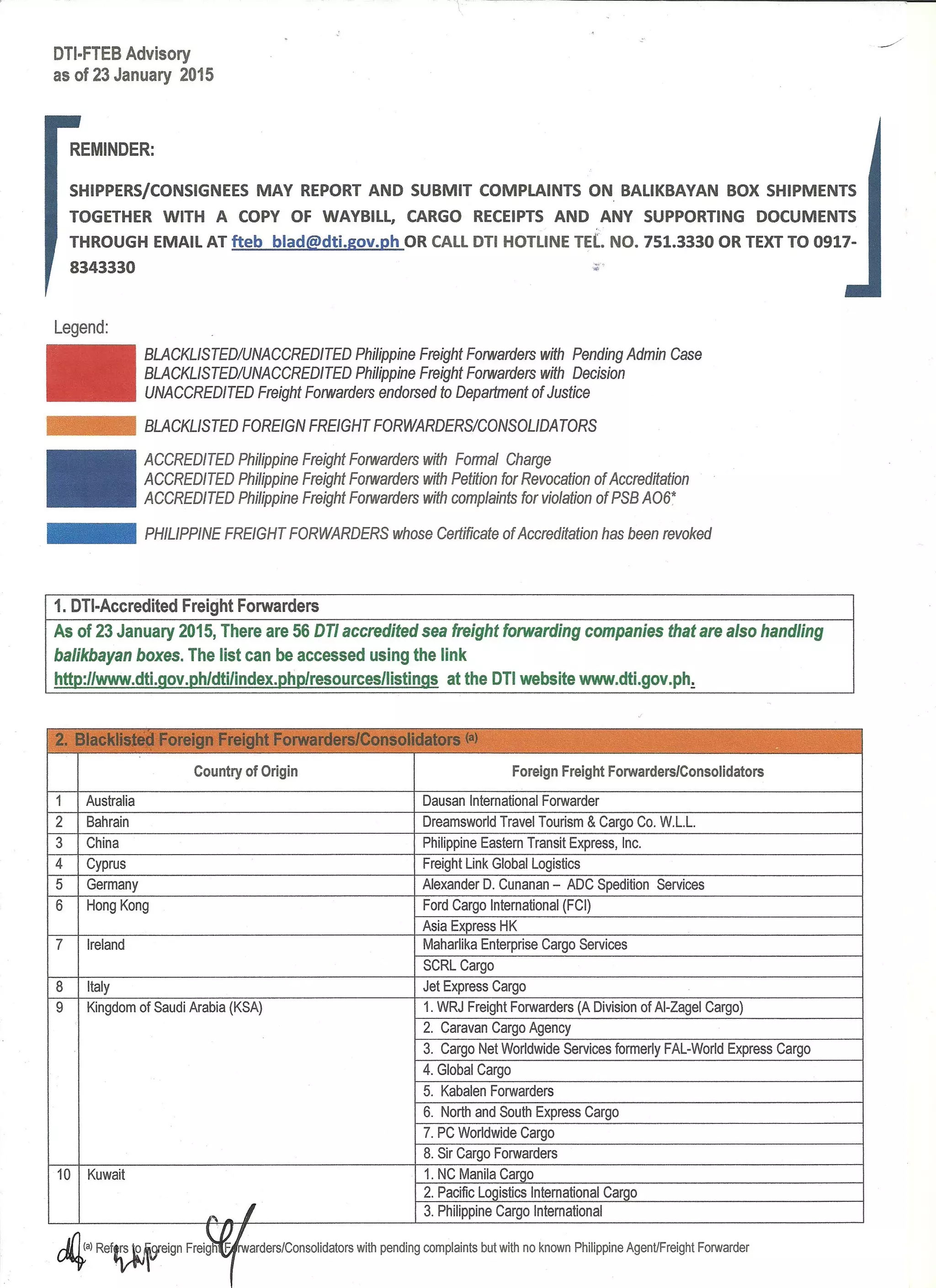 List of DTI Blacklisted Cargo Freight Forwarders (2015) | PDF