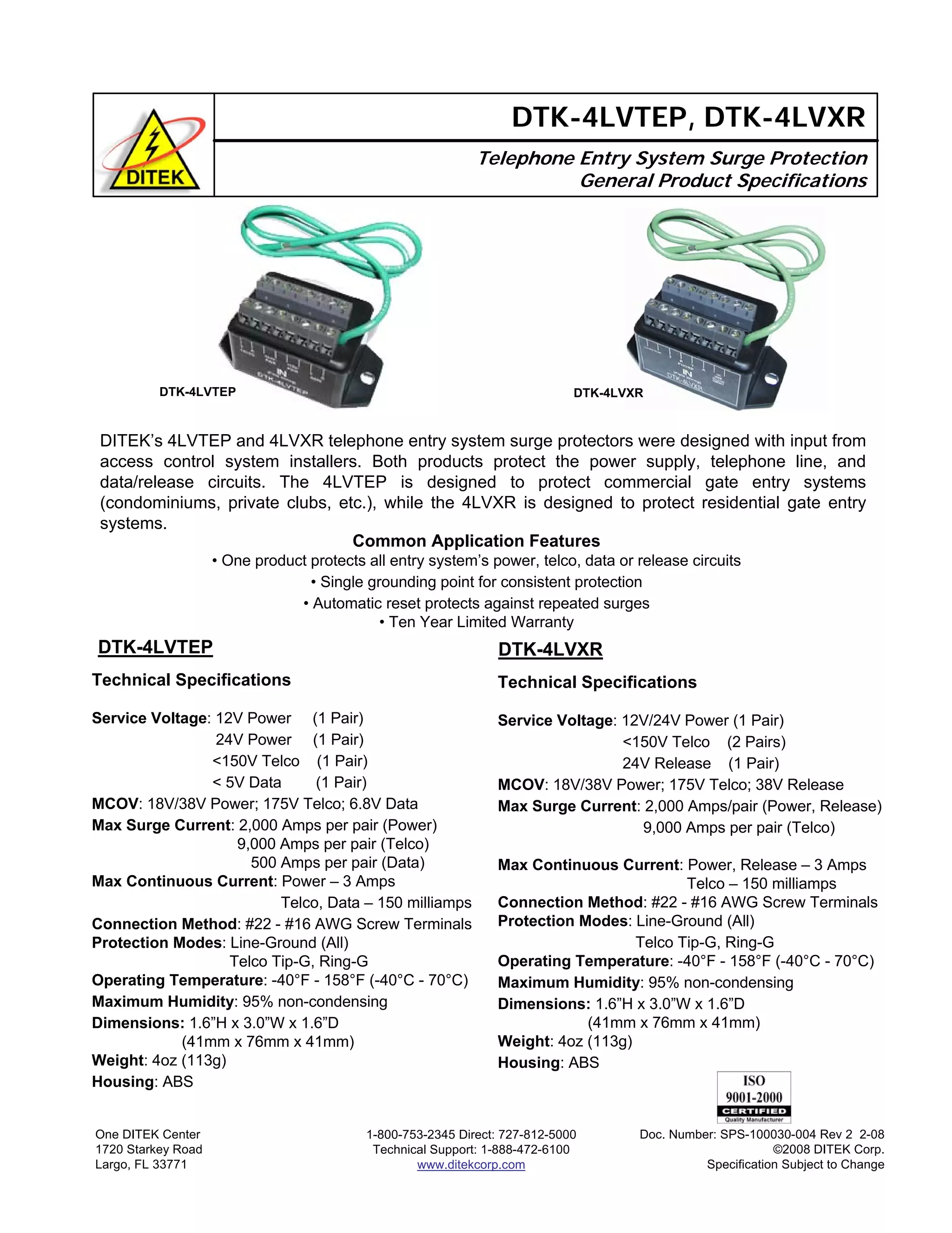 Ditek DTK-4LVXR Data Sheet | PDF