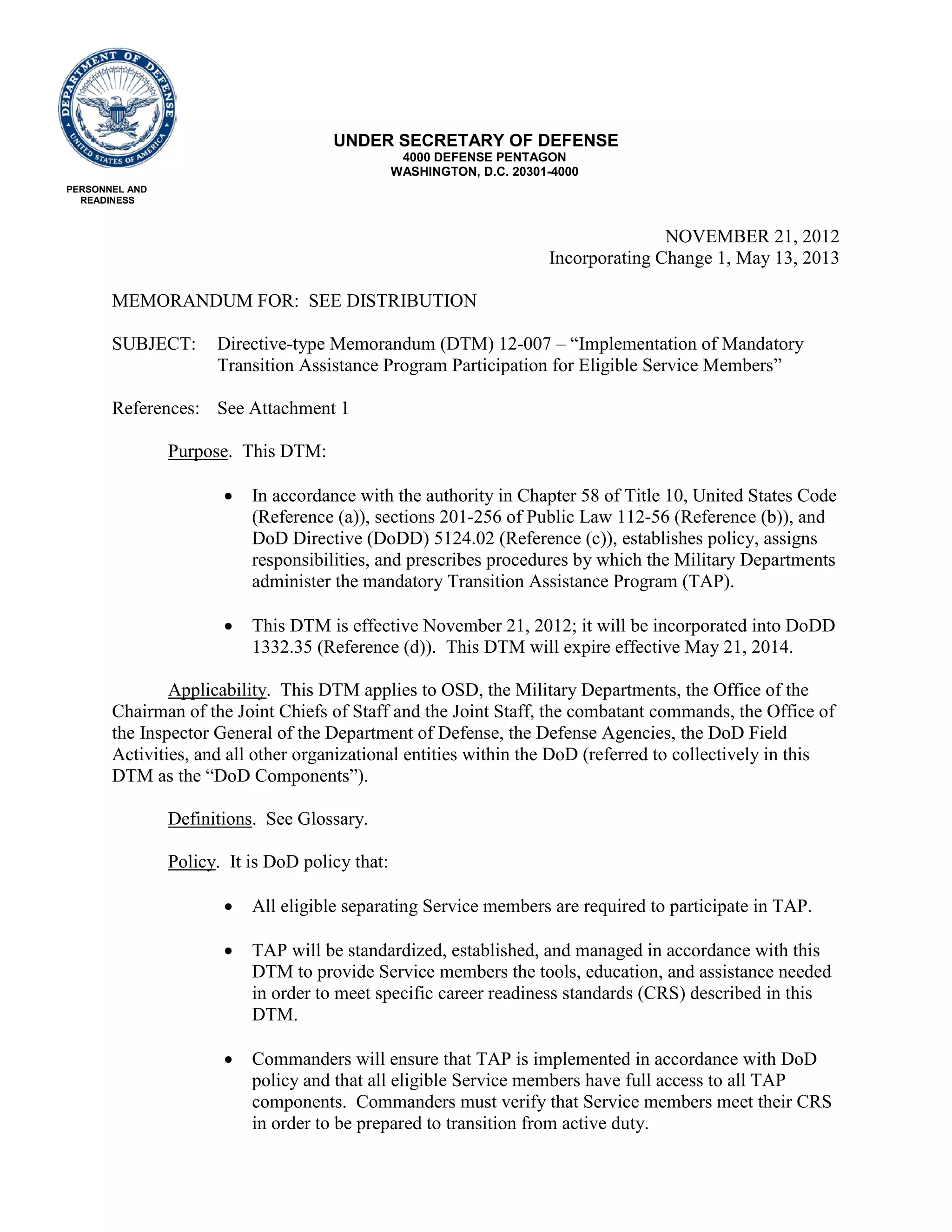 Dtm 12-007 change 1 | PDF